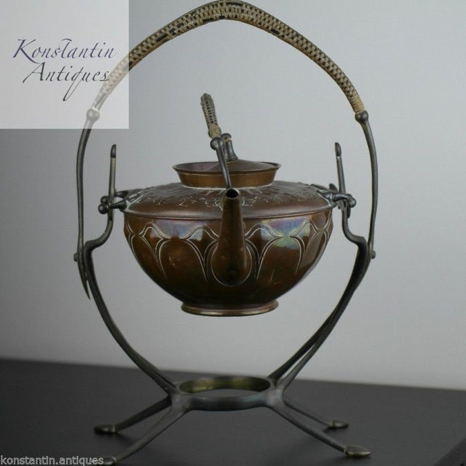 Art Nouveau WMF Copper Tea Coffee Spirit Kettle on Pewter stand Antiqu ...