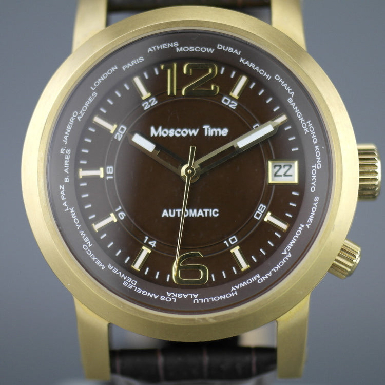 Moscow Time a world timer Gent's Automatic wristwatch with bronze dial ...