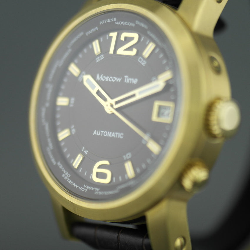 Moscow Time a world timer Gent's Automatic wristwatch with bronze dial ...