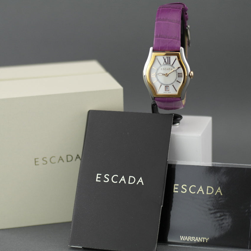 Escada Grace two-tone Swiss watch Croc-embossed purple strap ...